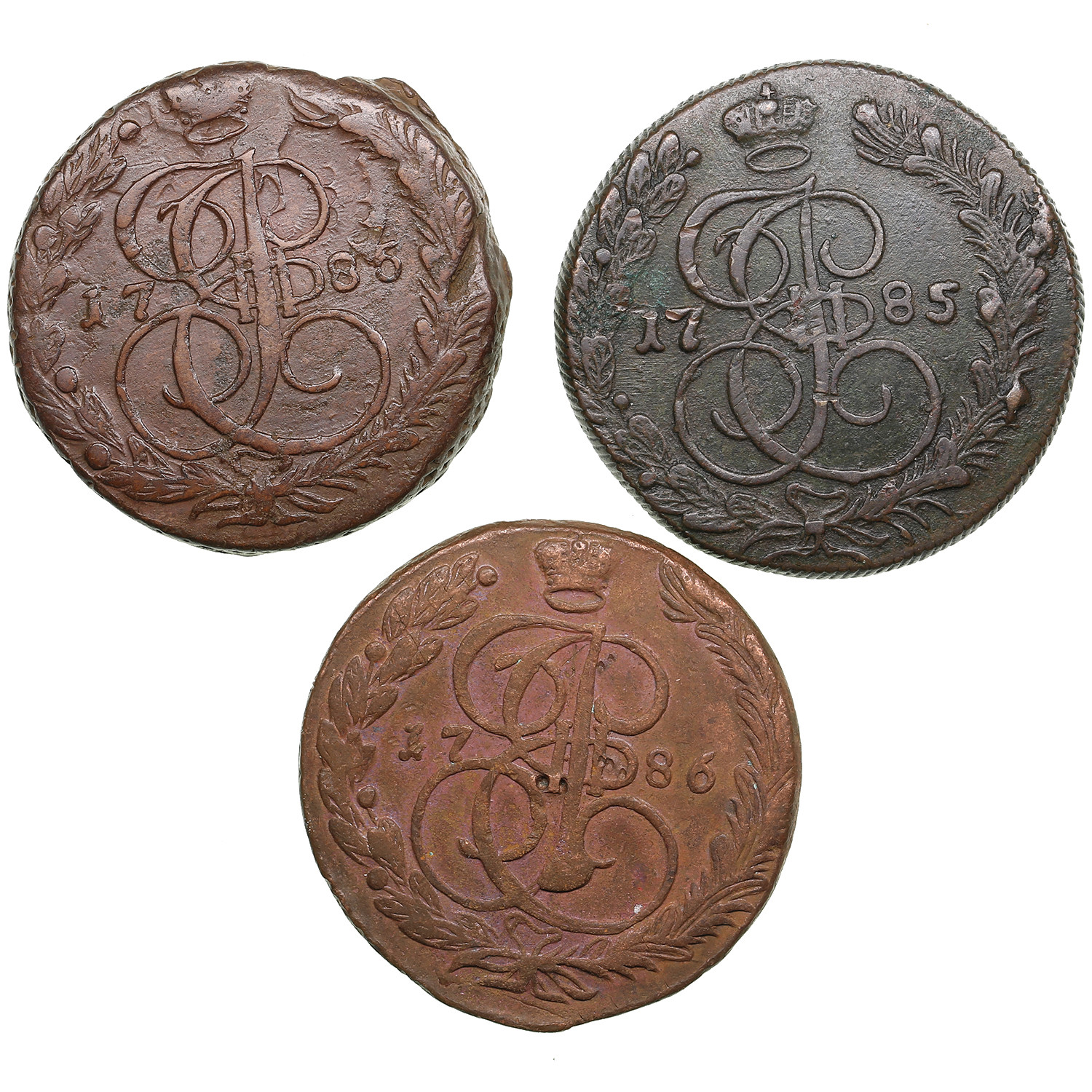 Russia 5 Kopecks 1785 KM, EM, 1786 EM (3) - Positsioon №984. Oksjon ...
