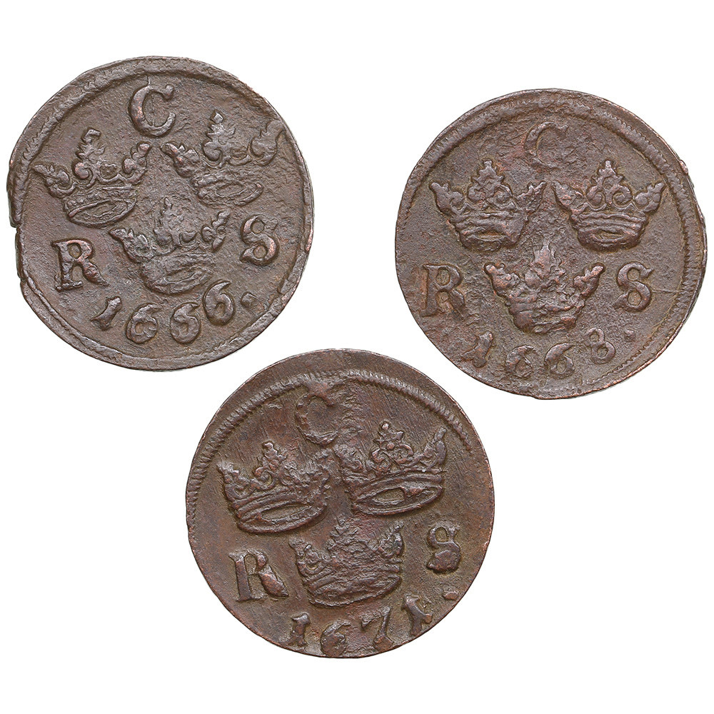 Sweden 1/6 Öre 1666, 1668, 1671 (3) - Positsioon №657. Oksjon Coins.ee
