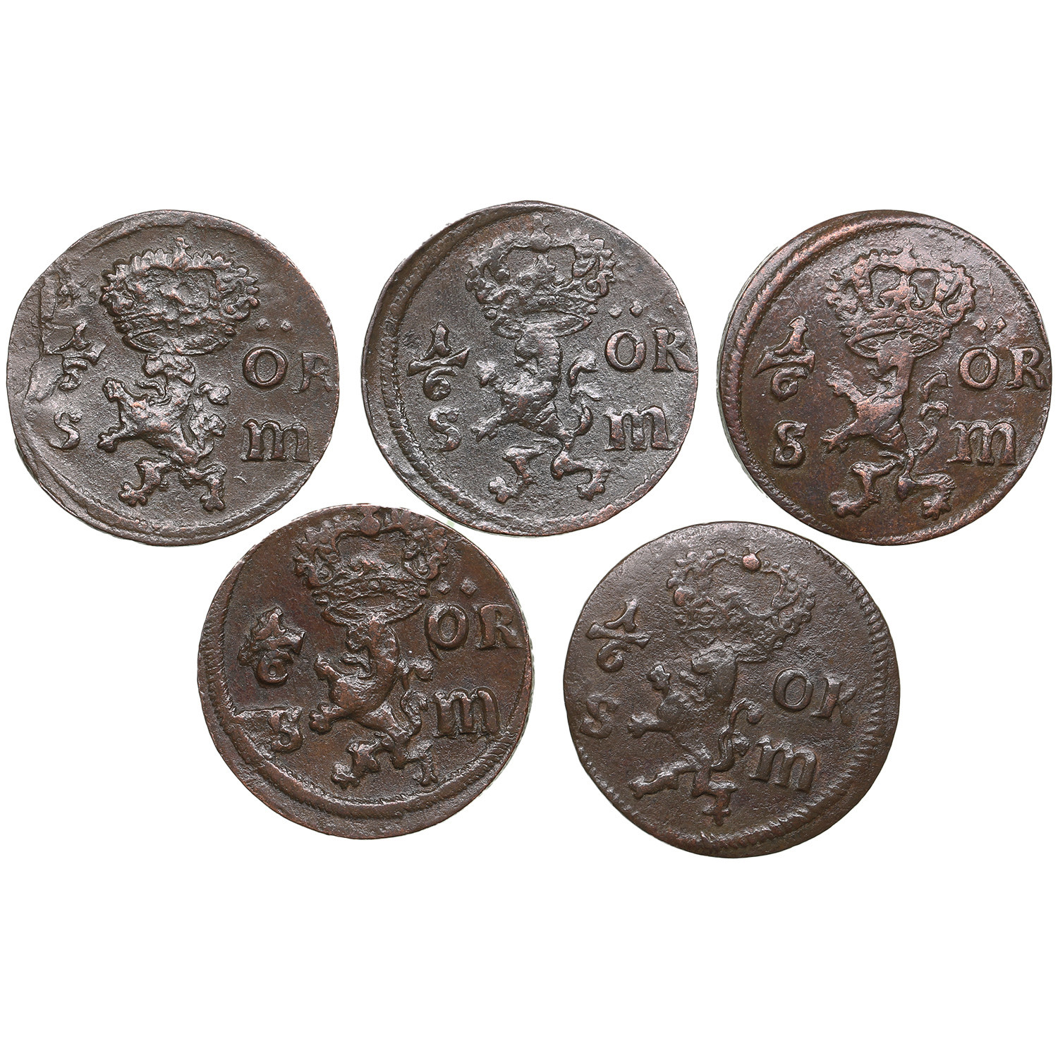 Sweden: Group of 1/6 Öre 1666 - Karl XI (1660-1697) (5) - Positsioon ...