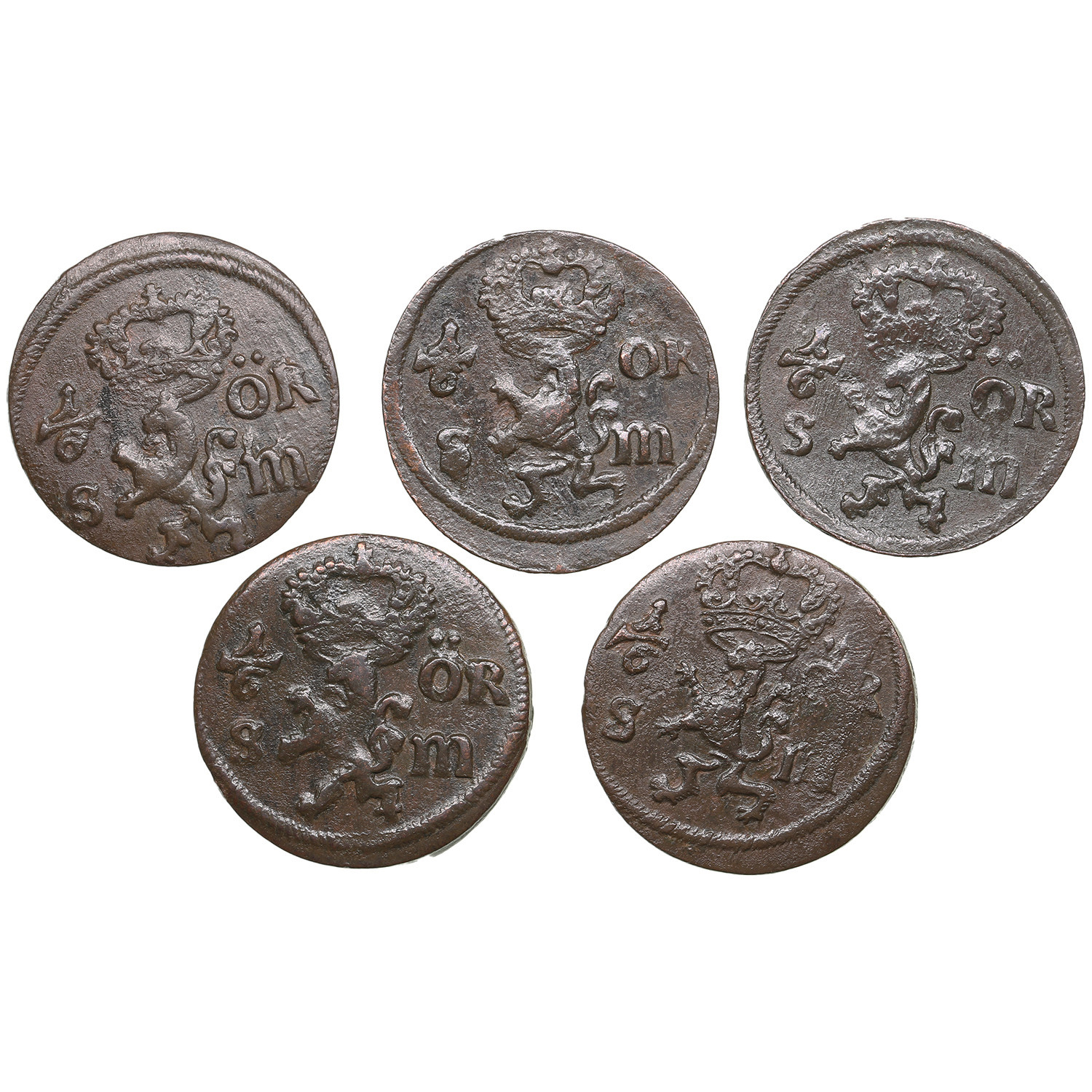 Sweden: Group of 1/6 Öre 1666 - Karl XI (1660-1697) (5) - Positsioon ...