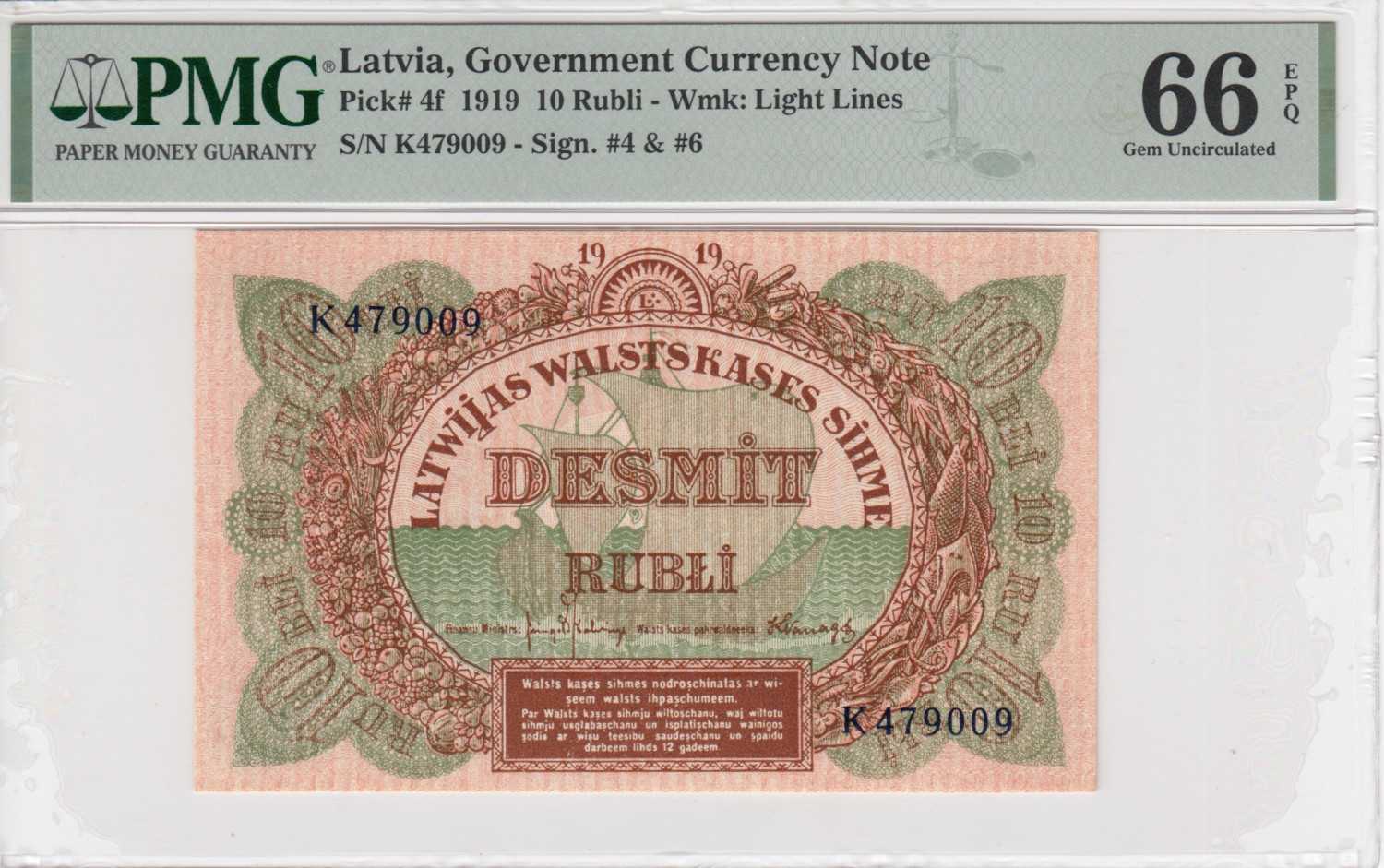 Latvia 10 Rubli 1919 - PMG EPQ 66 Gem Uncirculated - Lot №4018. Auction ...