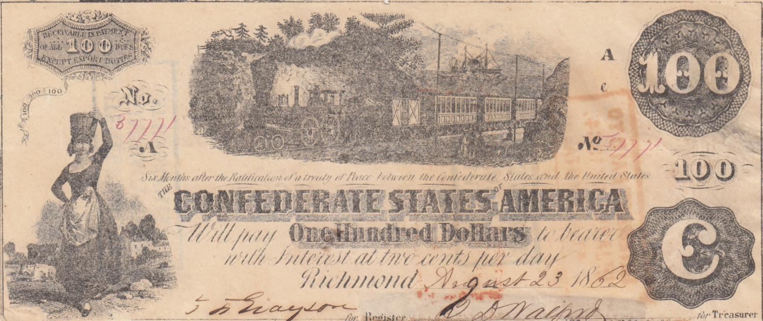 USA, Confederate States 100 Dollars 1862 - Lot №4591. Auction Coins.ee